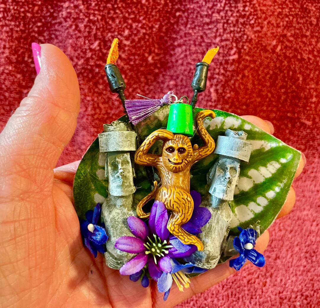 Mini Fez Monkey Pukau Moai Tiki Torch Flowers Hat Ribbon Fob - Etsy