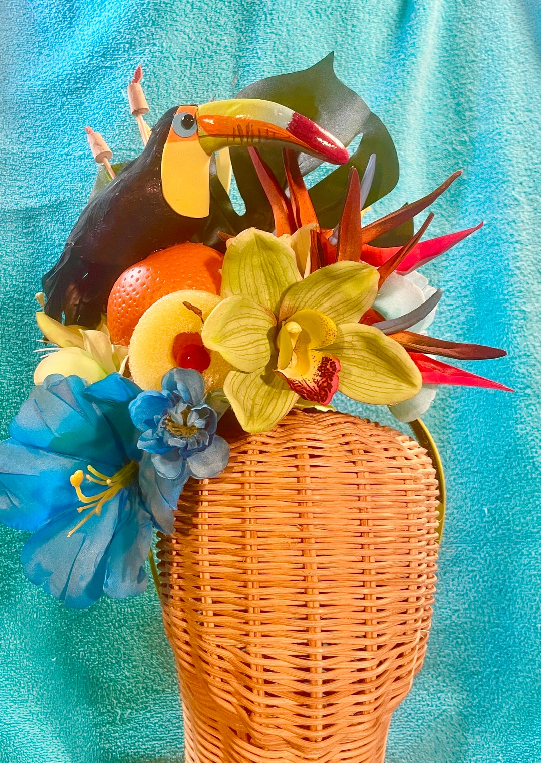 Rainbow Billed Toucan Perched on a Coconut Cocktail Pineapple Slice ...