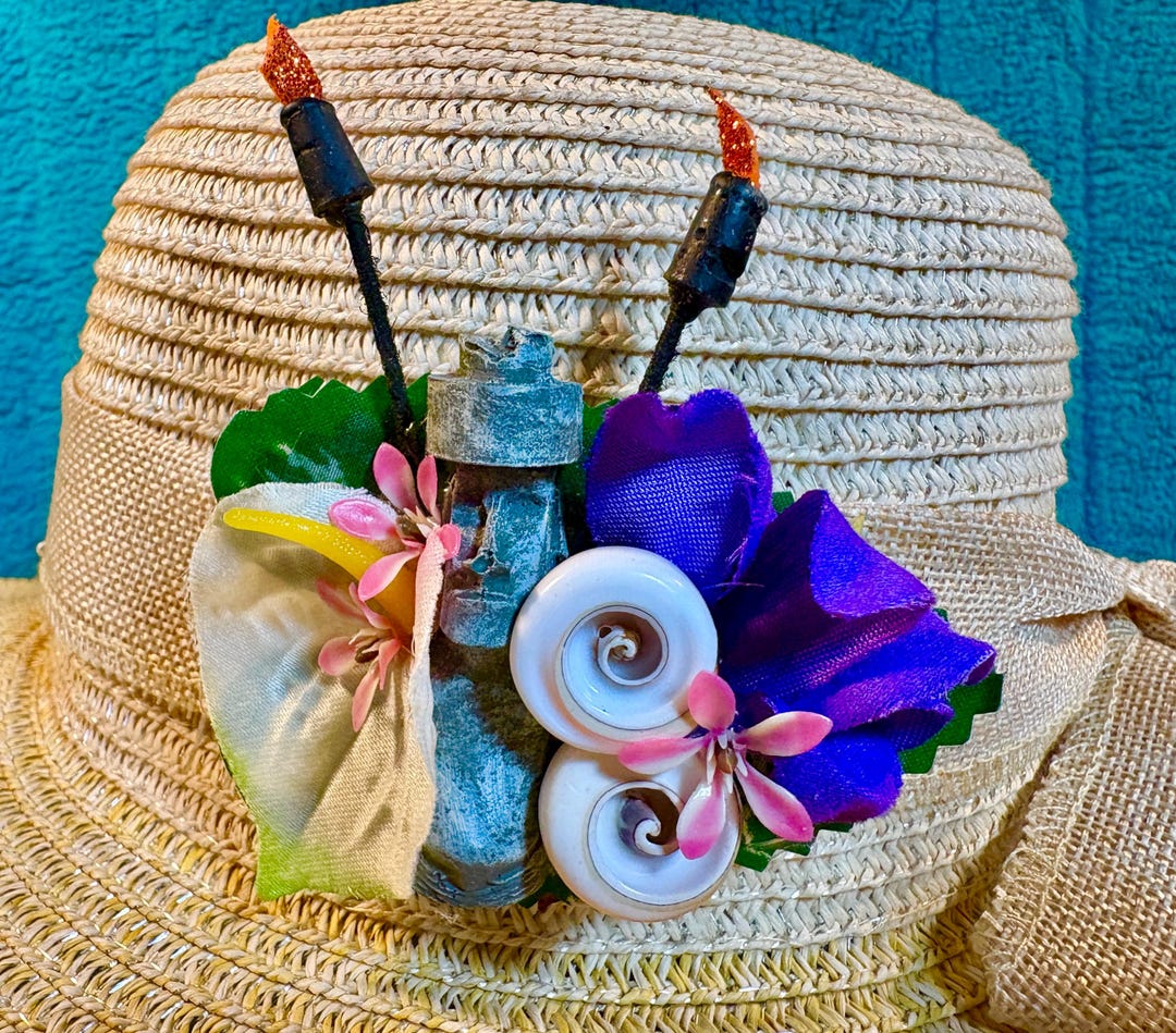 Mini Easter Island God Moai Tiki Torch Flowers HAT FOB Ribbon Decor ...