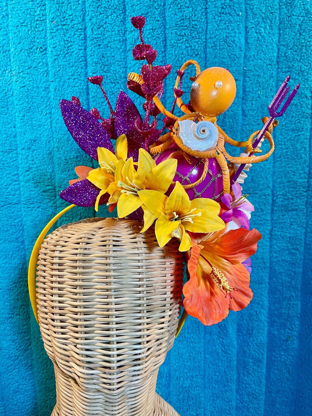 Orange Octopus HEADBAND Japanese Float Clam Seashell Pearl Coral Reef ...