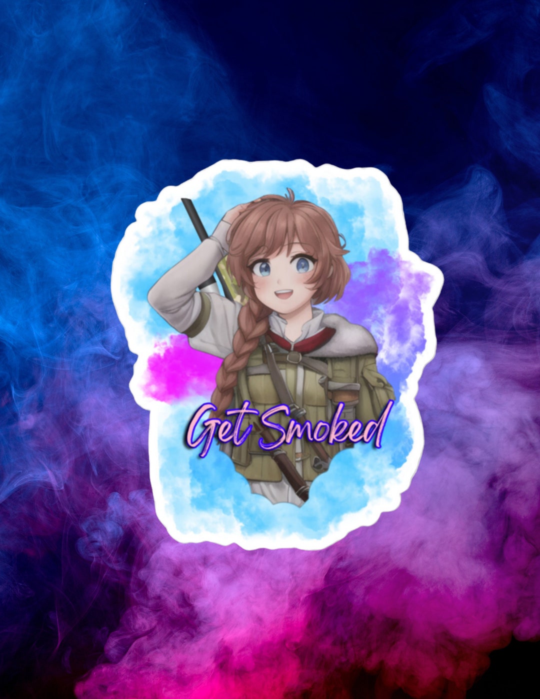 Get Smoked, Anime Waifu Sticker, Moto Decal, Female Soldier Smoke ...