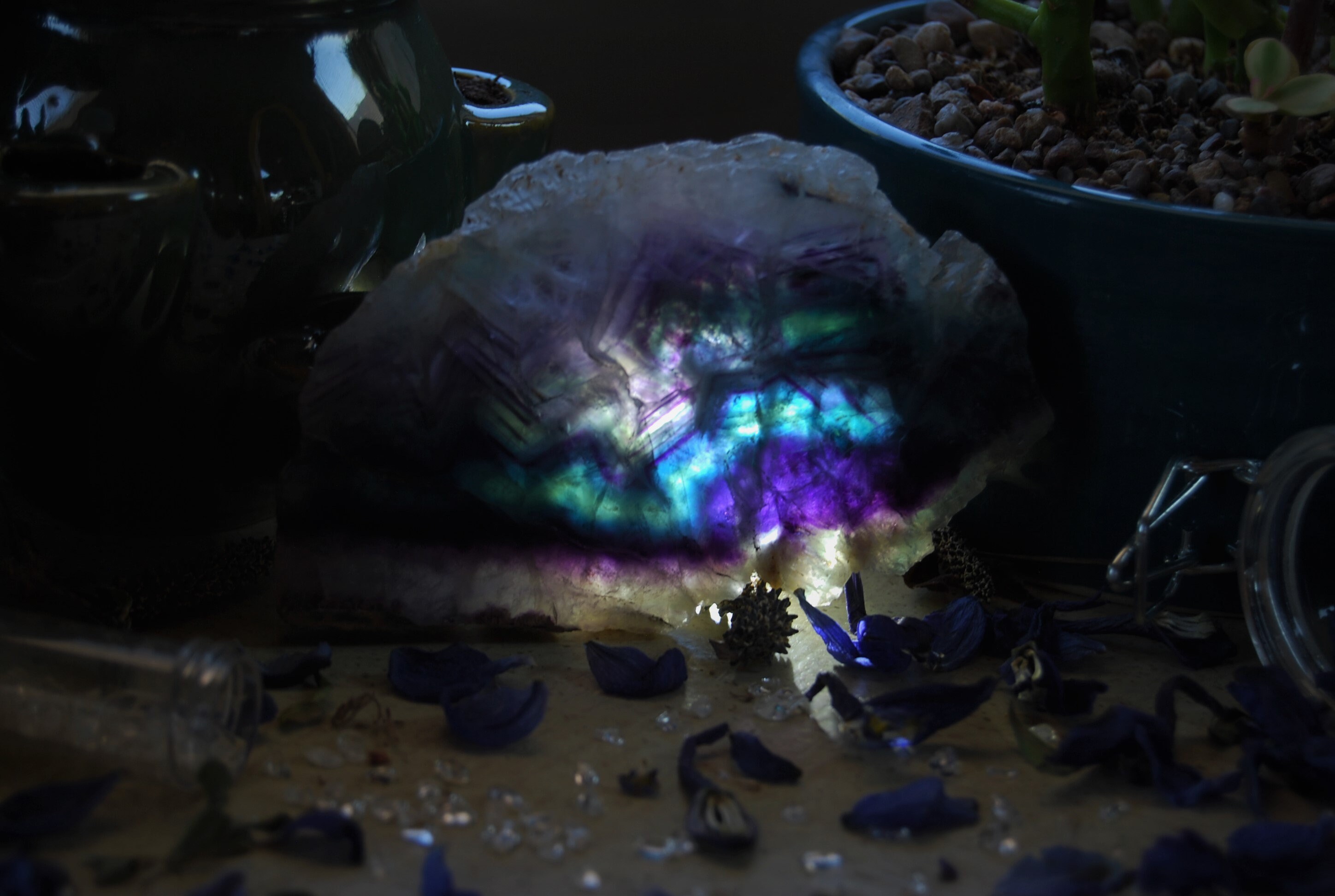 Alien Ice Rainbow Fluorite Slice Polished Purple and Teal Slab With ...