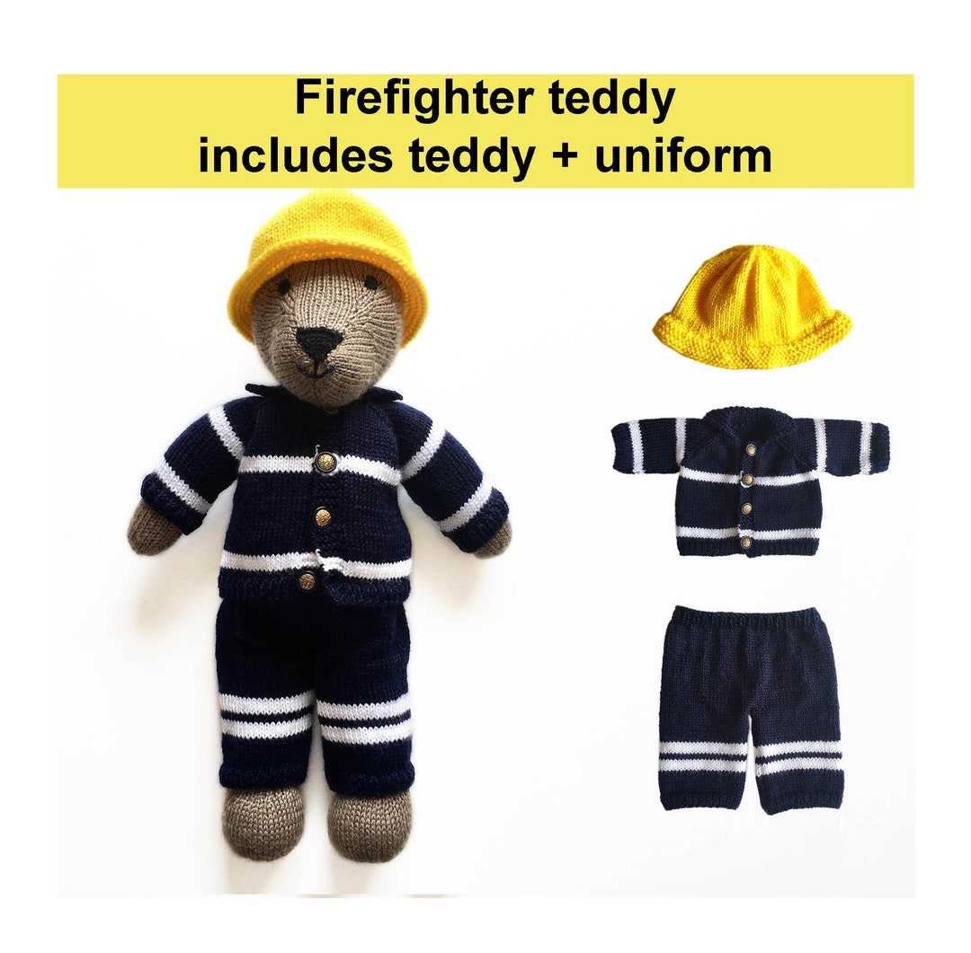 Firefighter Teddy Knitting Pattern for Teddy Bears or Dolls to Fit 43cm ...