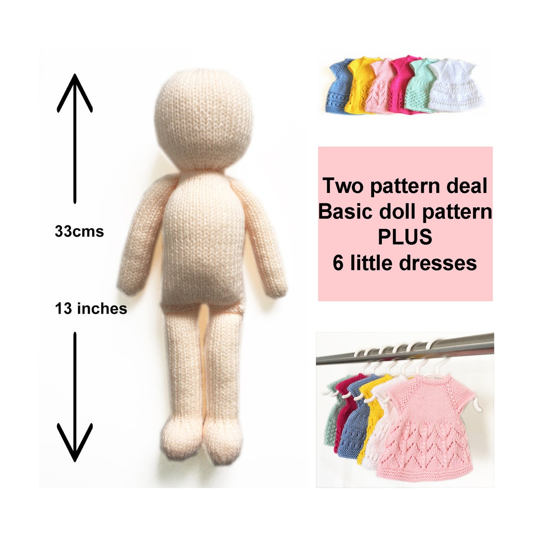 Basic Doll Knitting Pattern 33cm (13 Inch) Doll Body Base Worked Flat ...