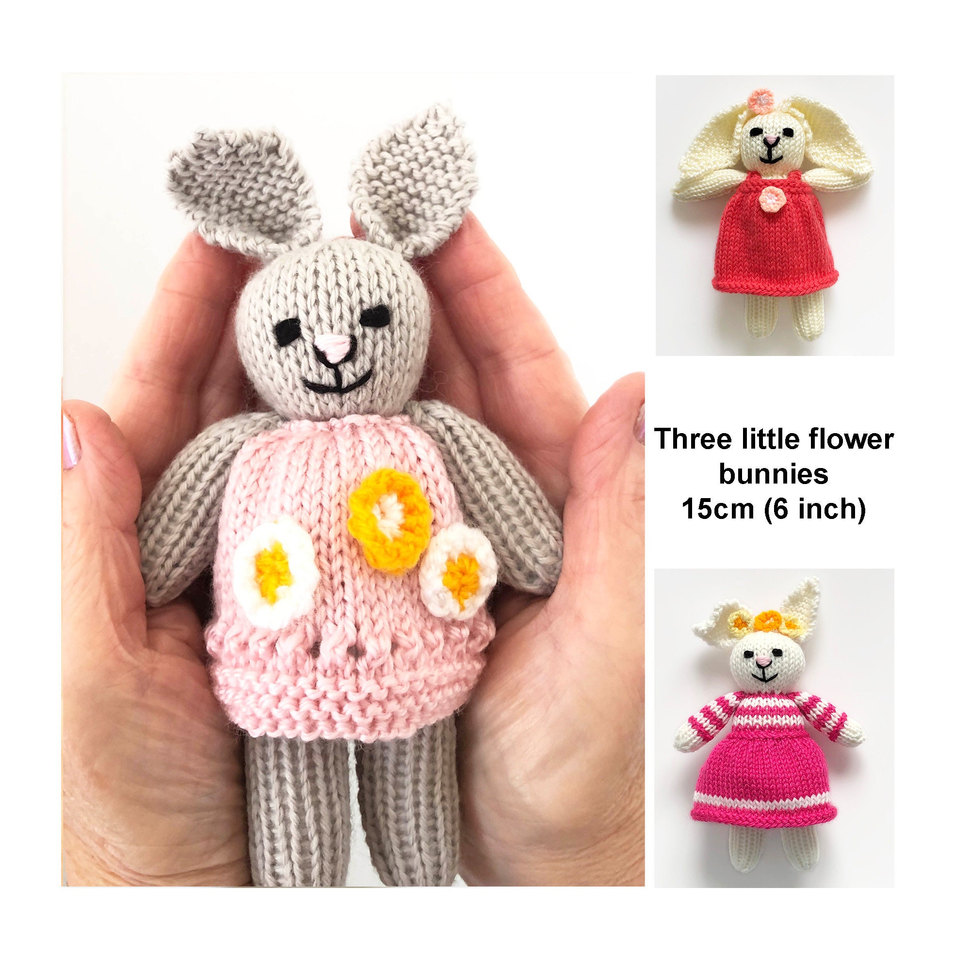 Pocket Bunnies Toy Knitting Pattern 6 Inches Tall Mini Flower | Etsy