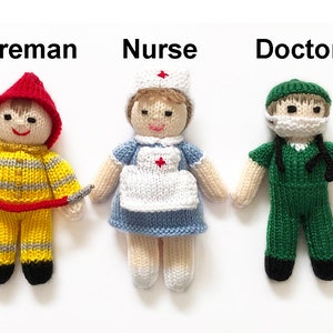 Pocket Mini Dolls Knitting Pattern 15cm (6 Inch) Nurse Doctor Fireman ...