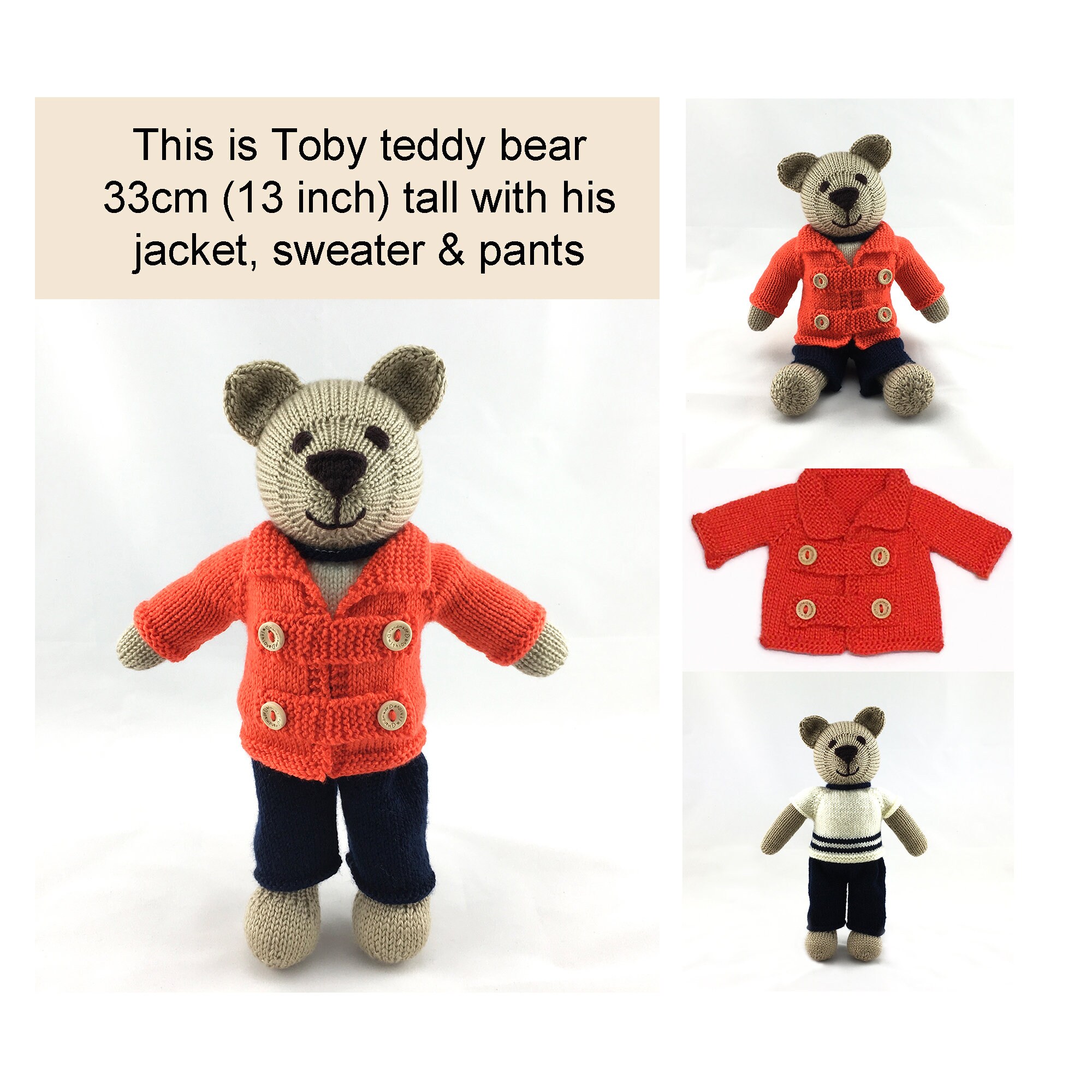 Patron de tricot Toby Teddy Bear à plat avec deux aiguilles - Etsy France