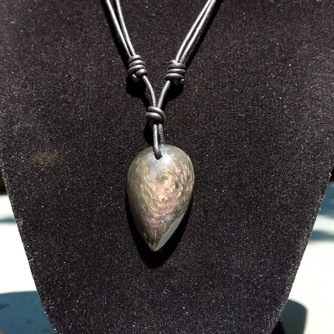 Peacock Obsidian Pendant Adjustable Leather Necklace Handmade by Chris ...