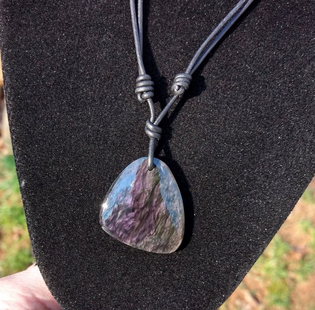 Peacock Obsidian Pendant Adjustable Leather Necklace Handmade by Chris ...