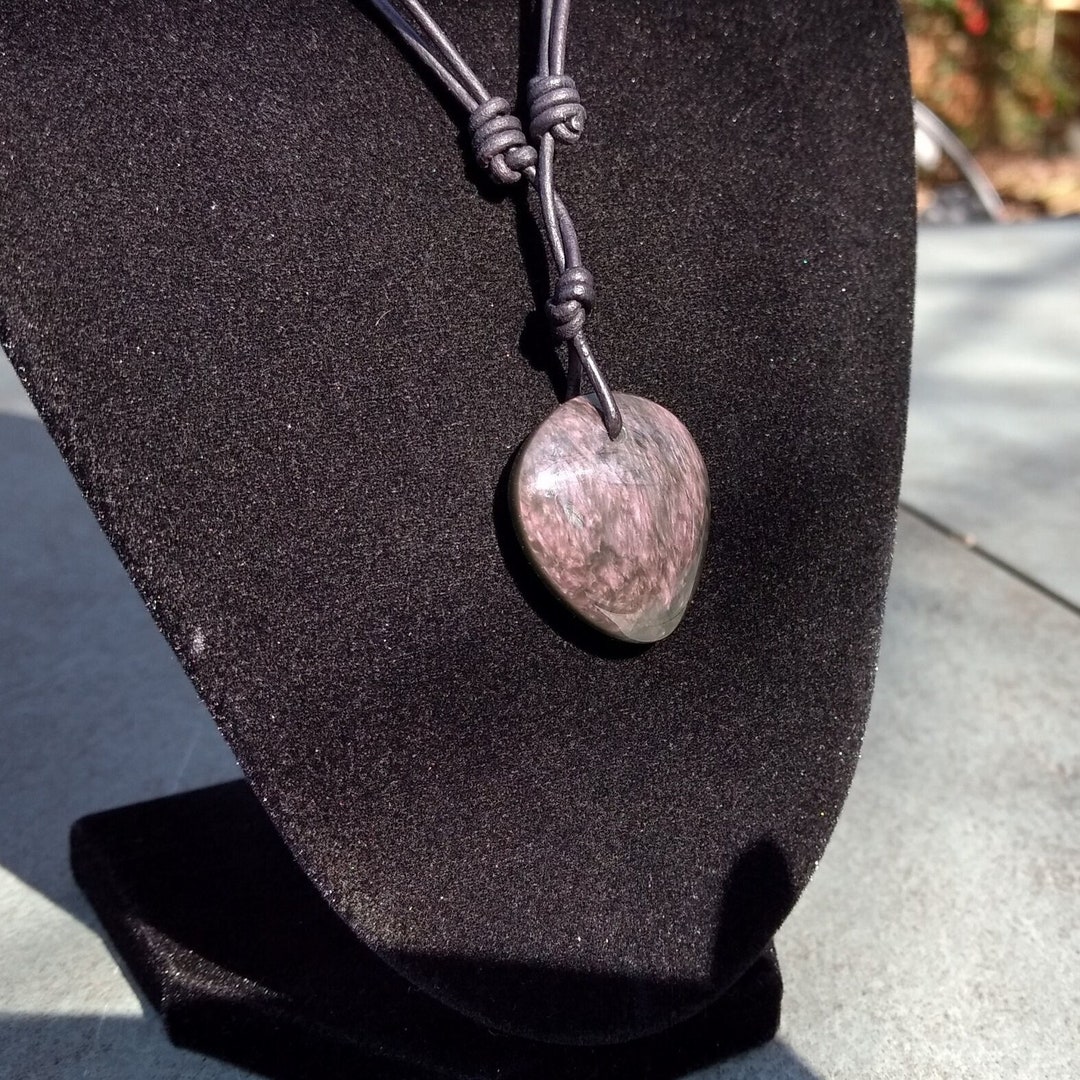 Peacock Obsidian Pendant Adjustable Leather Necklace Handmade by Chris ...