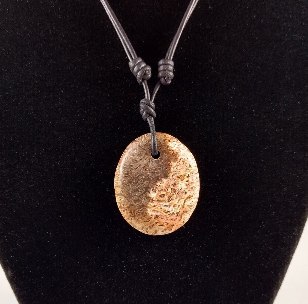 Petrified Tietea Fern Tree Pendant Adjustable Leather Necklace Handmade ...