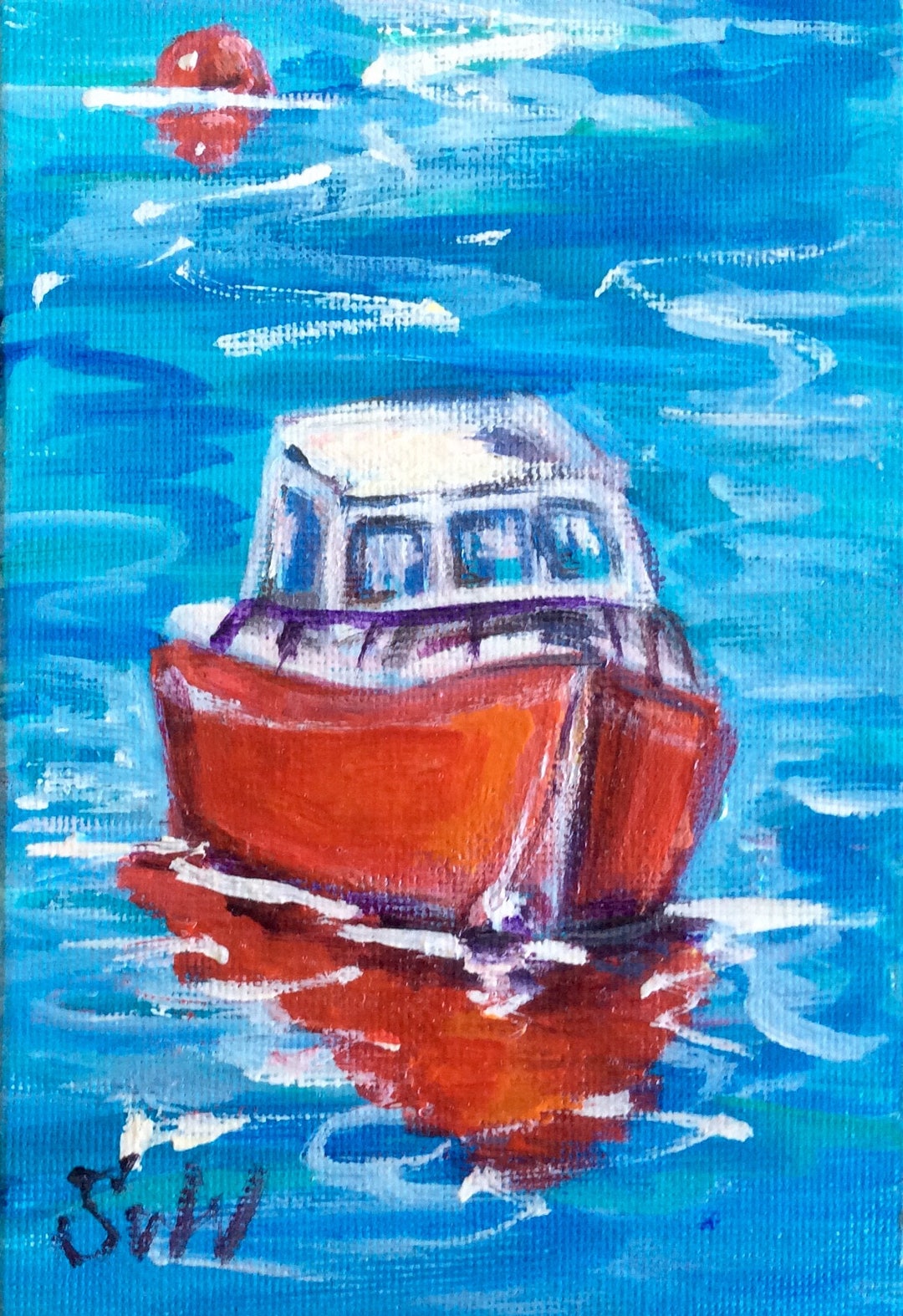 Red Boat Painting Original Art 6 X 4’’ - Etsy