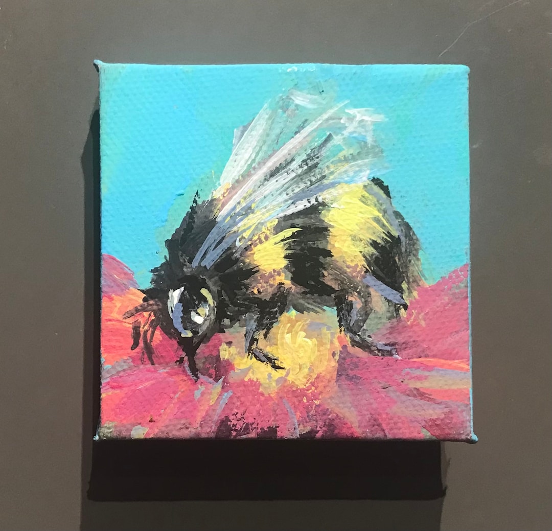 Bumble Bee and Flower Painting , Bee Painting Mini Painting,3 X 3’’ - Etsy