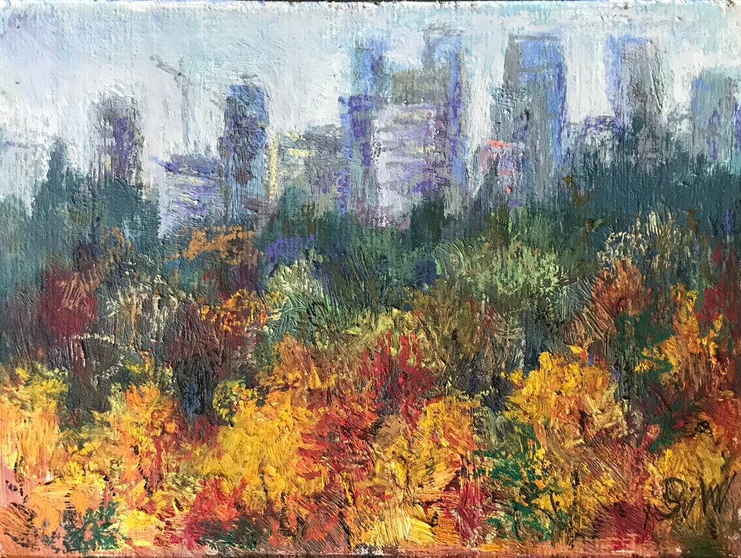 Downtown Fall Cityscape Original Oil Pastels Painting 5 X 7’’ - Etsy