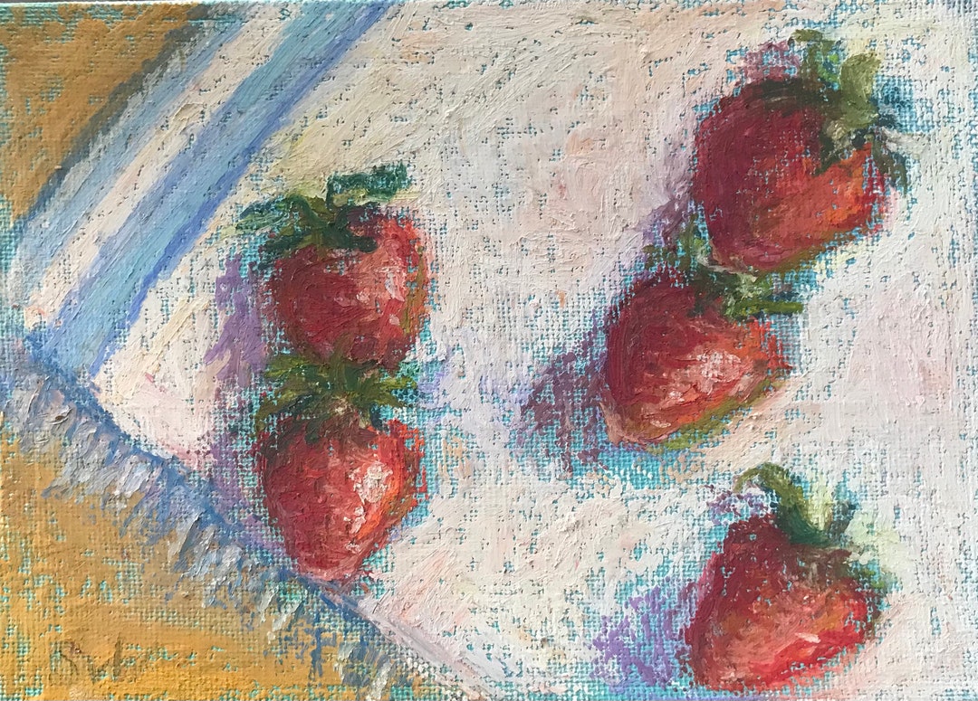 Strawberries Painting Original Oil Pastels Painting 5 X 7’’ - Etsy