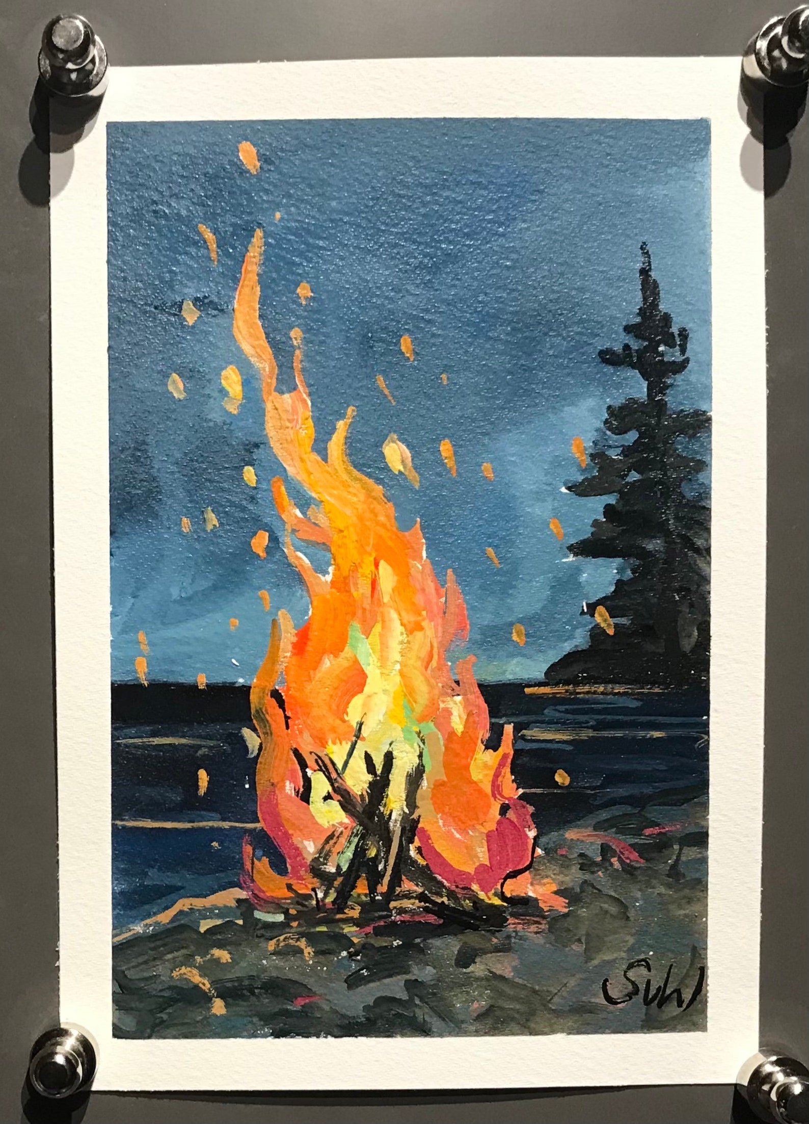 Bonfire Painting ,landscape Art Original Gouache Painting 7 X 5 - Etsy