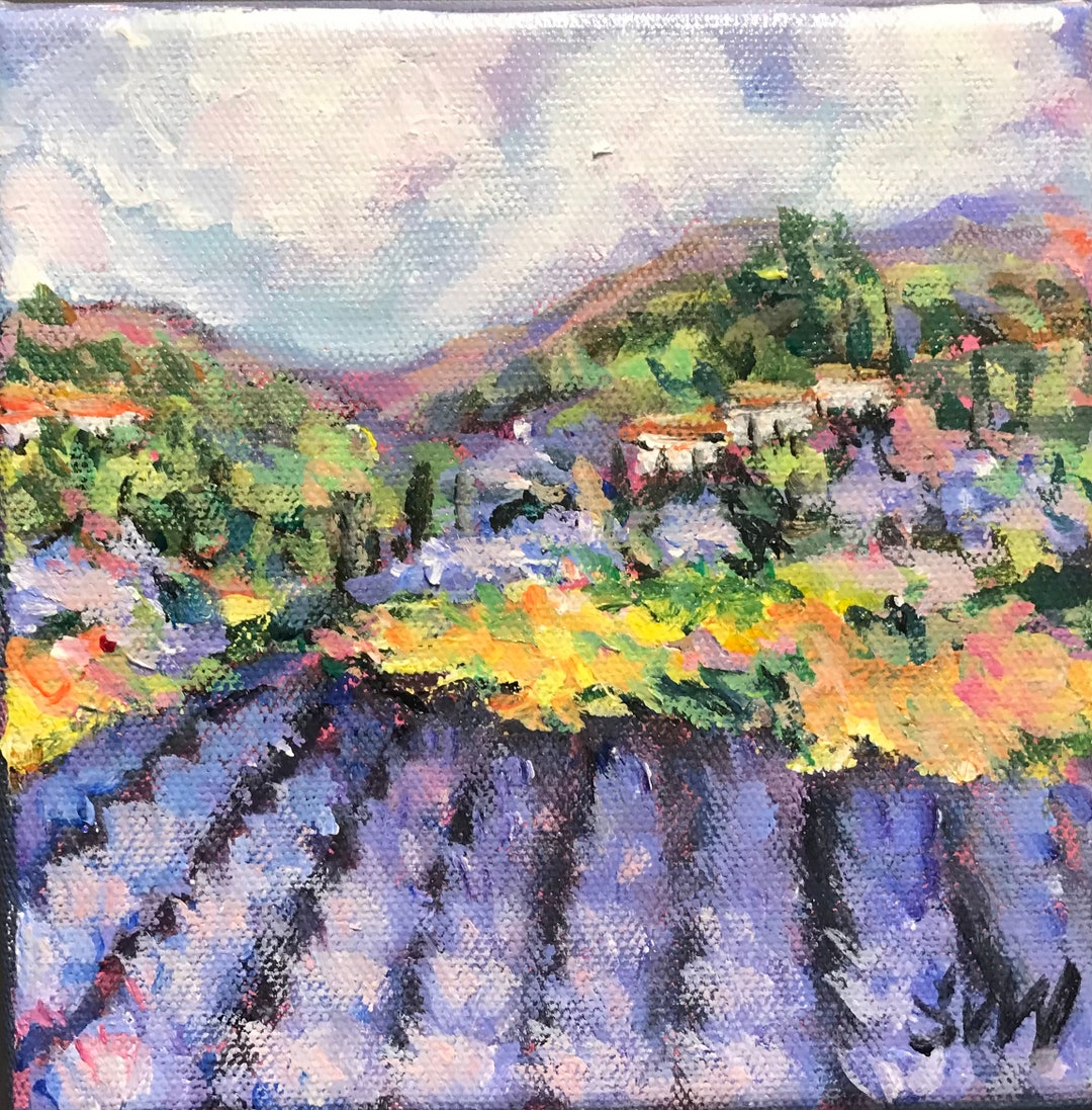 Provence Lavender Field,provence Landscape Art Original Painting 6 X 6 ...