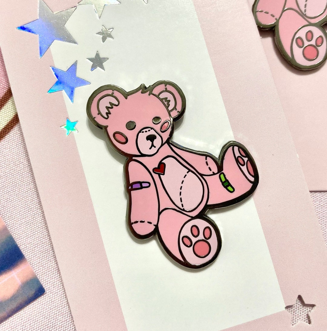 Kawaii Cute Hot Pink Pastel Pink Teddy Bear Enamel Pin Pastel Goth Pin ...