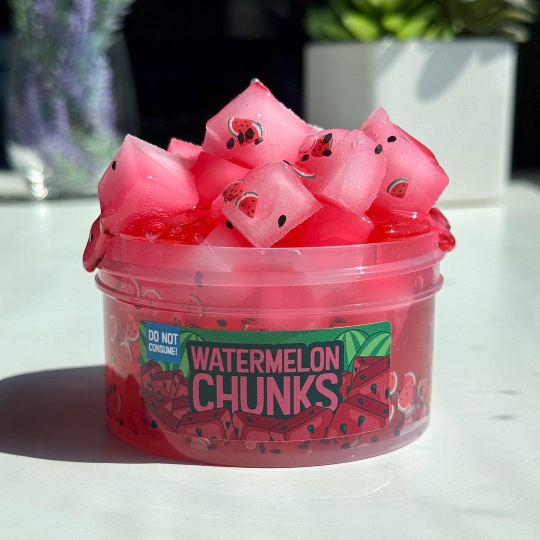 Watermelon Chunks Slime, Jelly Cube Slime, Clear Slime, Watermelon ...