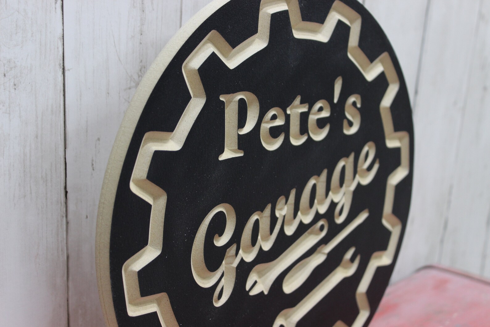 Personalized Garage Sign With Name Carved Wood Circle Sign | Etsy