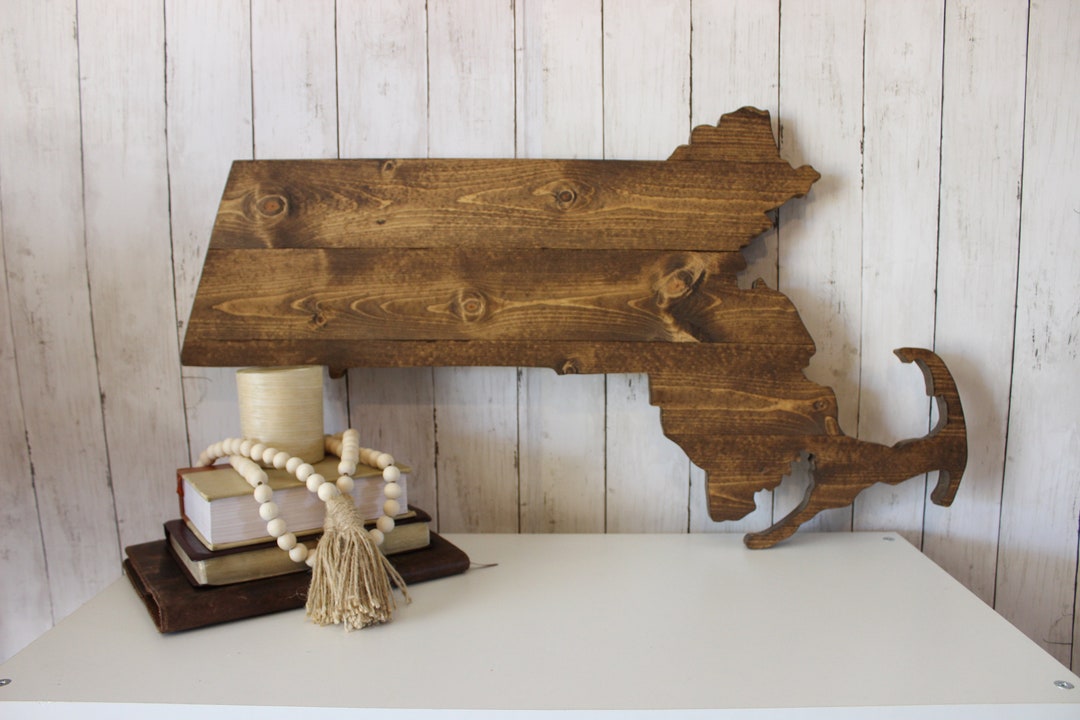 Wooden Massachusetts State Sign Shaped Cutout Wall Decor Art Gift ...