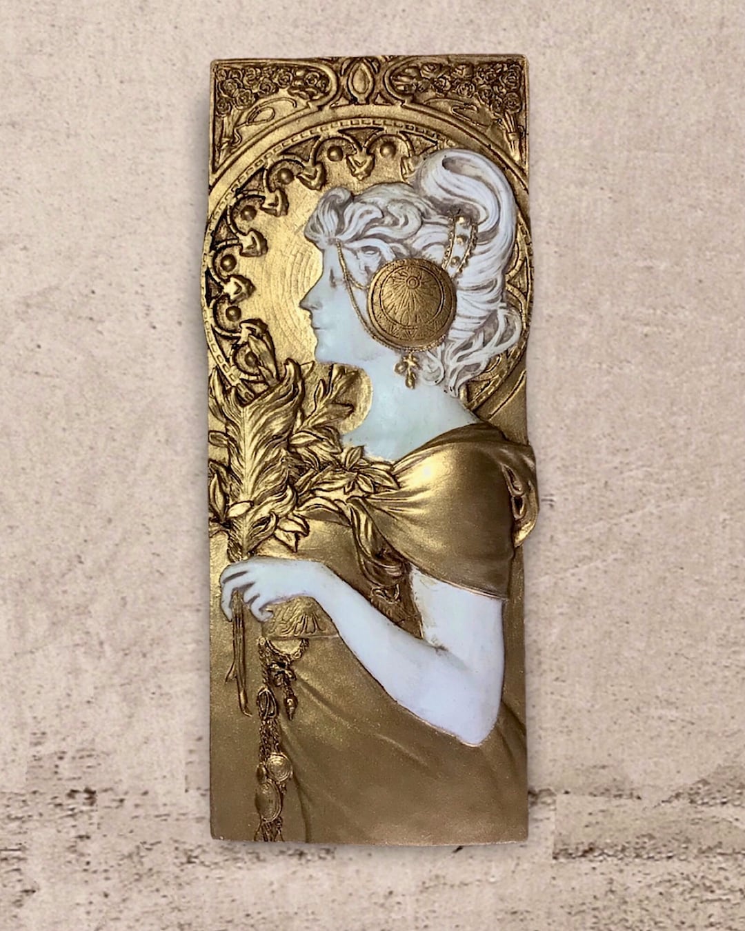 Jugendstil Relief Mucha-stil Wandtafel Wandbild Art Déco Handgemacht Ca. 23x9,5 Cm - Etsy