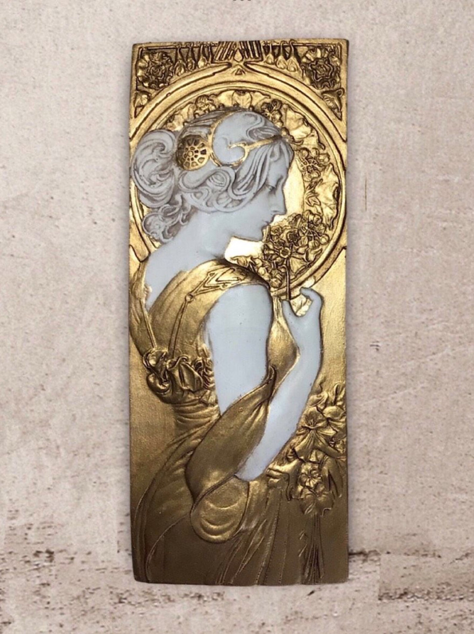Jugendstil Relief Mucha-stil Wandtafel Wandbild Art Déco Handgemacht 23 X 9,5 Cm - Etsy