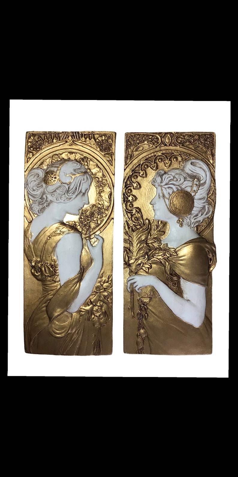 Jugendstil Relief Mucha-stil Wandtafel Wandbild Art Déco Handgemacht 23x9,5 Cm - Etsy