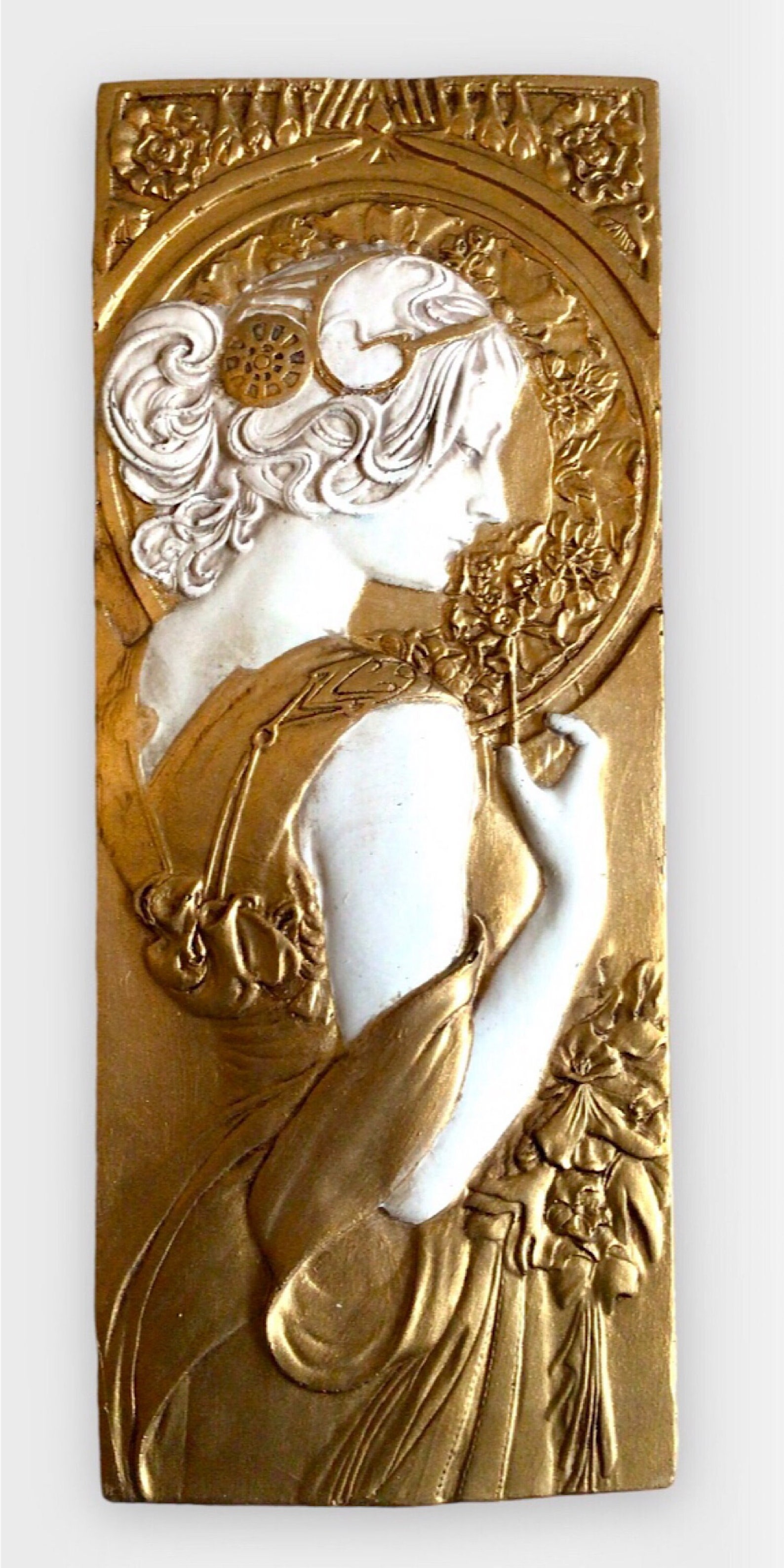 Jugendstil Relief Mucha-stil Wandtafel Wandbild Art Déco Handgemacht 23 X 9,5 Cm - Etsy