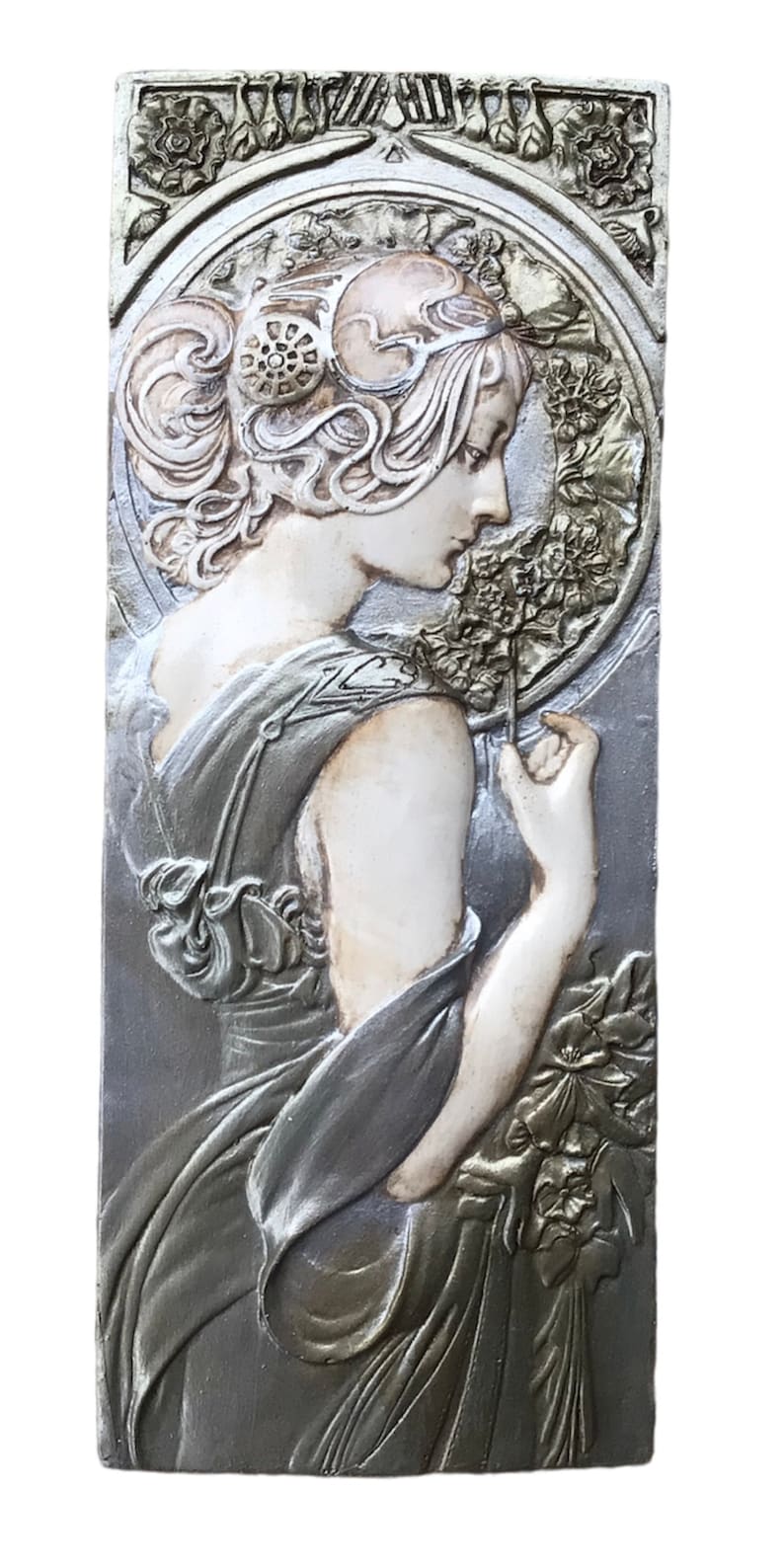 Jugendstil Relief Mucha-stil Wandtafel Wandbild Art Déco Handgemacht 23x9,5 Cm - Etsy