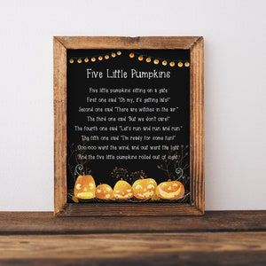 Five Little Pumpkins-five Little Pumpkins Sign-preschool Halloween Sign ...