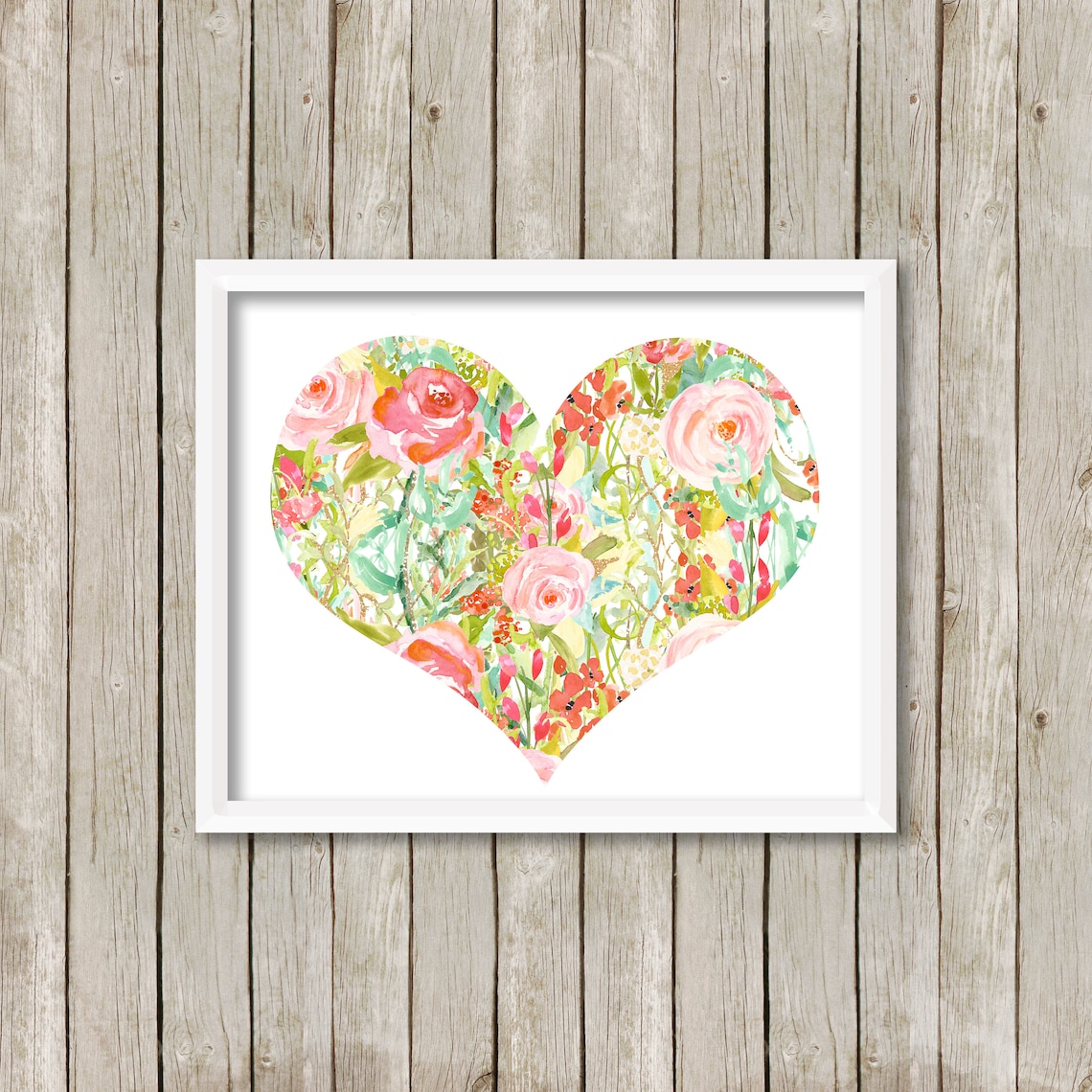 Floral Heart Print-heart Print-watercolor Rose Heart - Etsy