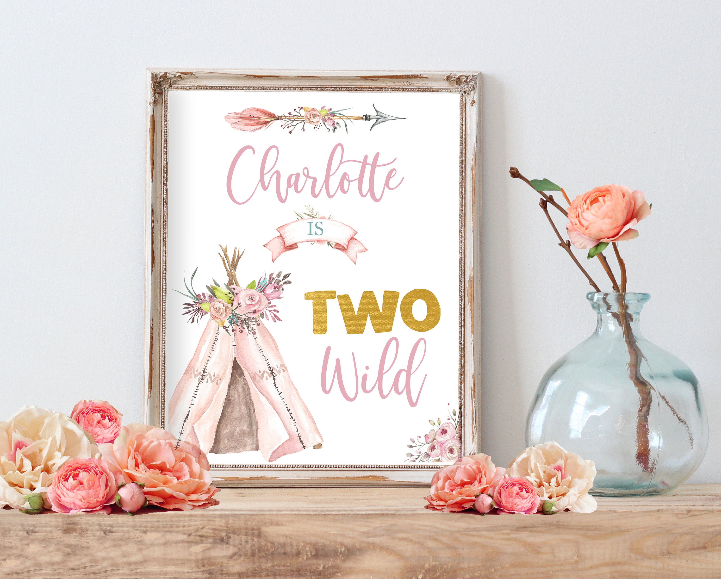 Two Wild Birthday Sign-tribal Two Wild Birthday-pink Gold Two | Etsy