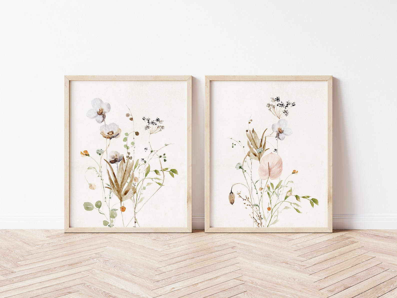 Floral Wall Art Set of 2 Prints-botanical Art Set of 2-wildflower ...