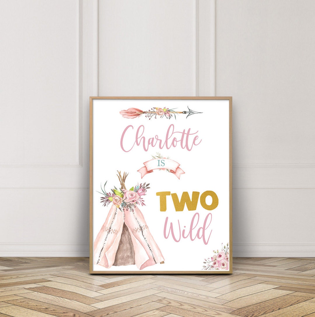 Two Wild Birthday Sign-tribal Two Wild Birthday-pink Gold Two Wild ...
