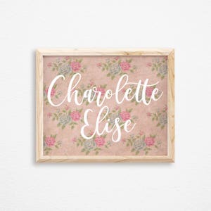 Girl's Name Printable-custom Girl's Name Sign-vintage Floral Name Print ...