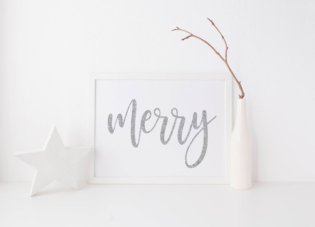 Merry Printable-merry-merry Sign-silver Sparkle Merry Christmas Print ...