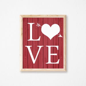 Love Printable-love Print-love Sign-valentine's Day Printable-red Wood ...