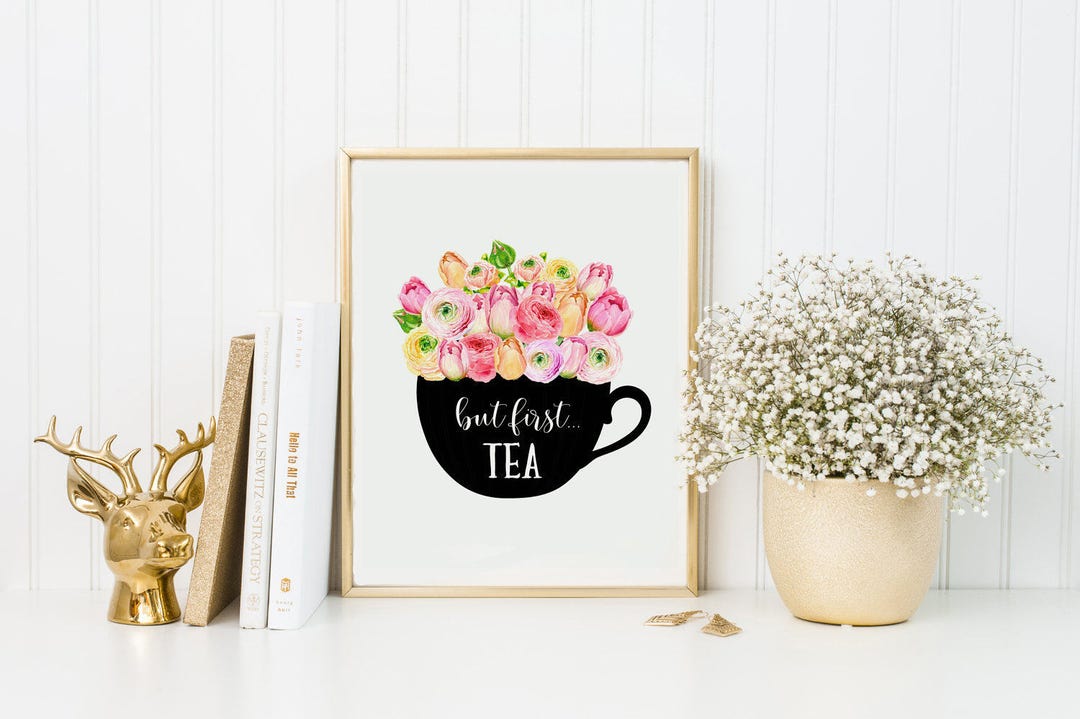 Tea Print-but First Tea Print-floral Teacup Print-tulip Mug-flower Mug ...
