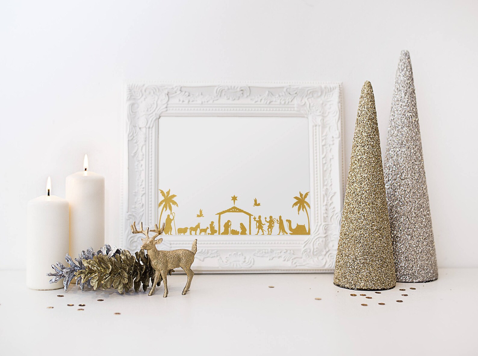 Nativity Scene Print Gold-nativity Printable-minimal Nativity - Etsy