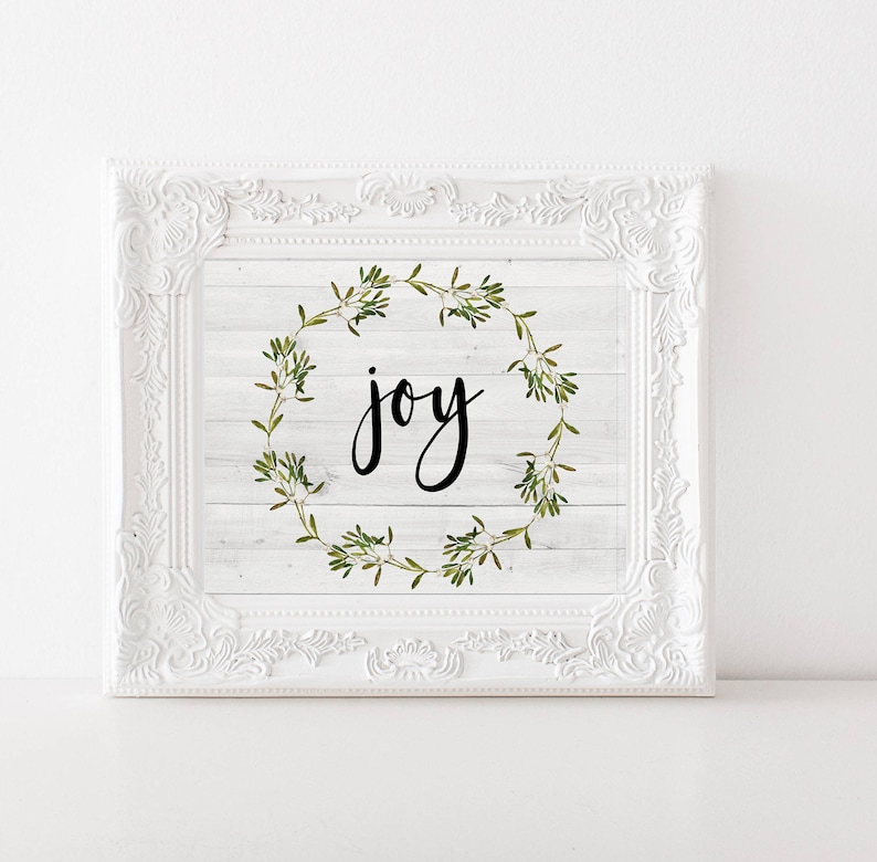 Joy Printable-joy Print-mistletoe Wreath Print-farmhouse - Etsy
