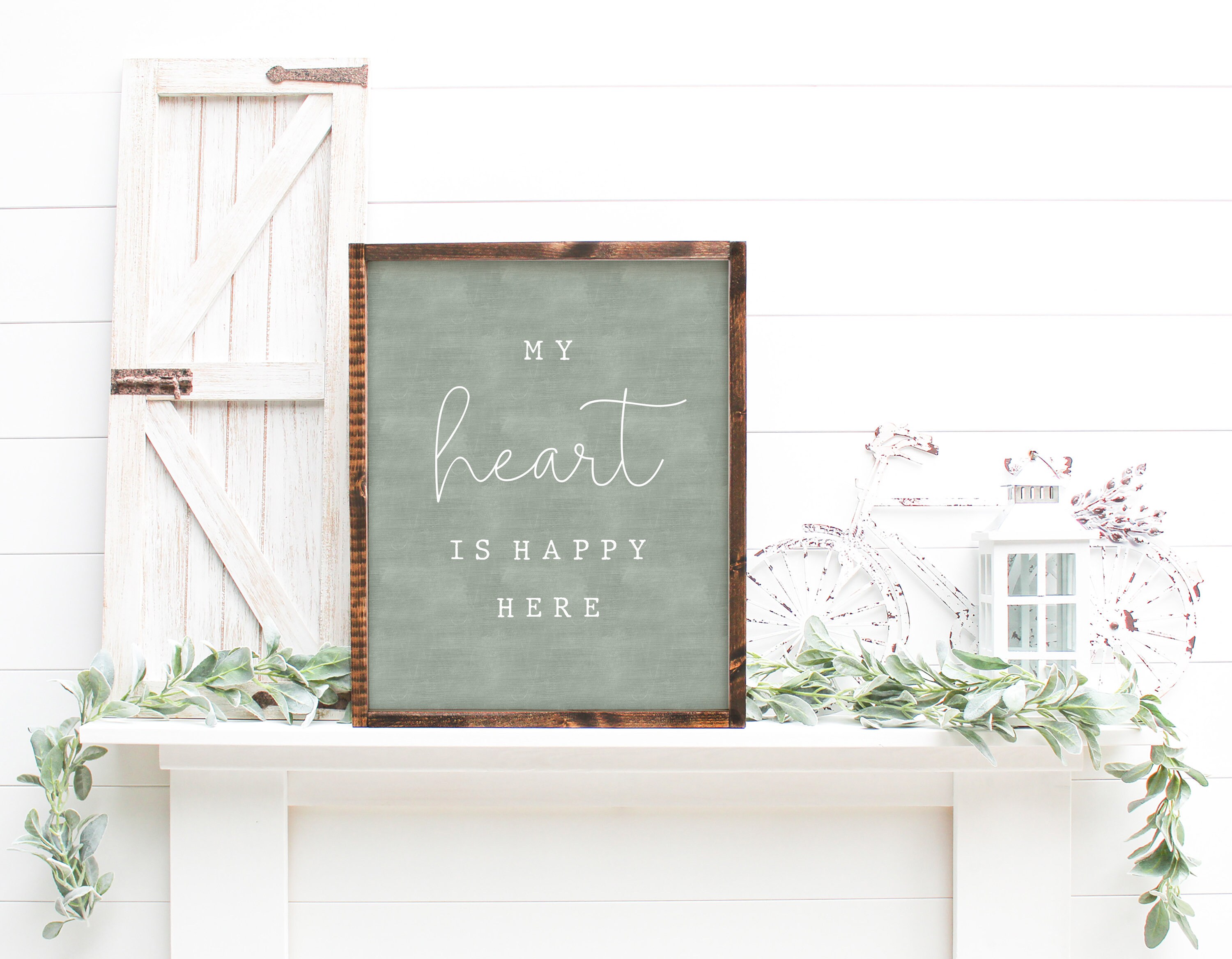 My Heart is Happy Here Sign-farmhouse Wall Art-happy Heart Print-green ...