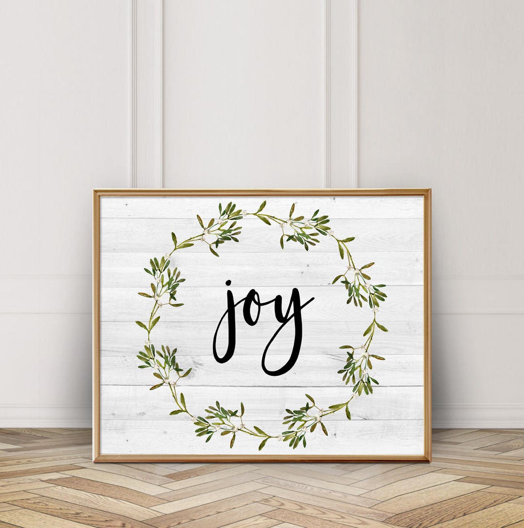 Joy Printable-joy Print-mistletoe Wreath Print-farmhouse Christmas Joy ...