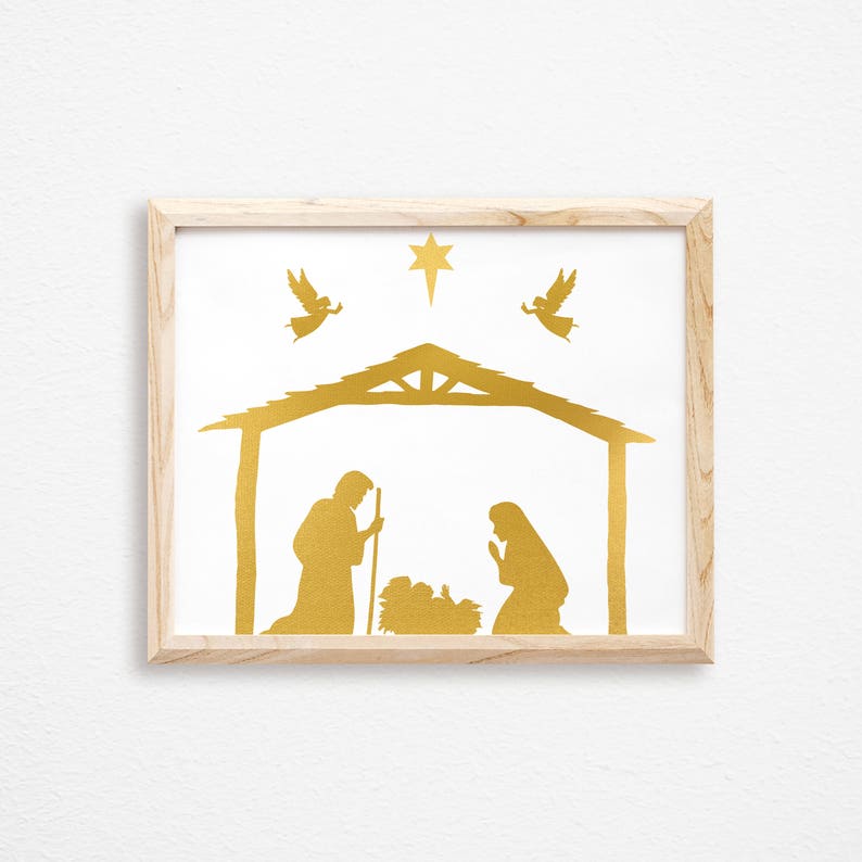 Nativity Scene Set of 3 Prints Gold-nativity Printable-nativity ...