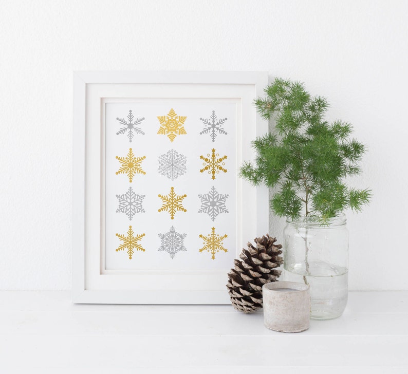 Snowflake Printable-Silver and Gold Snowflakes Print-Silver | Etsy