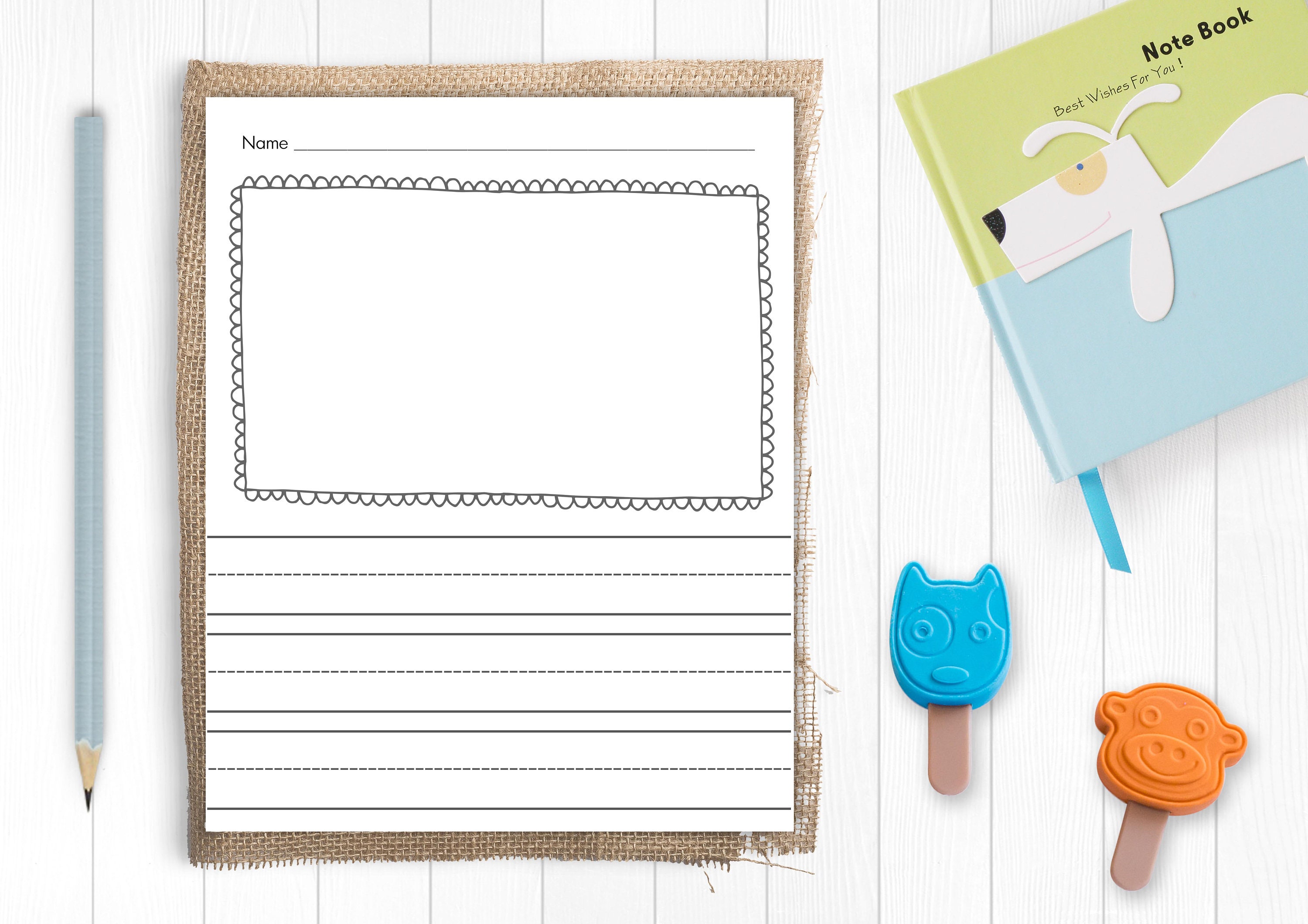 Drawing and Handwriting Paper Printable-preschool Kindergarten Writing ...