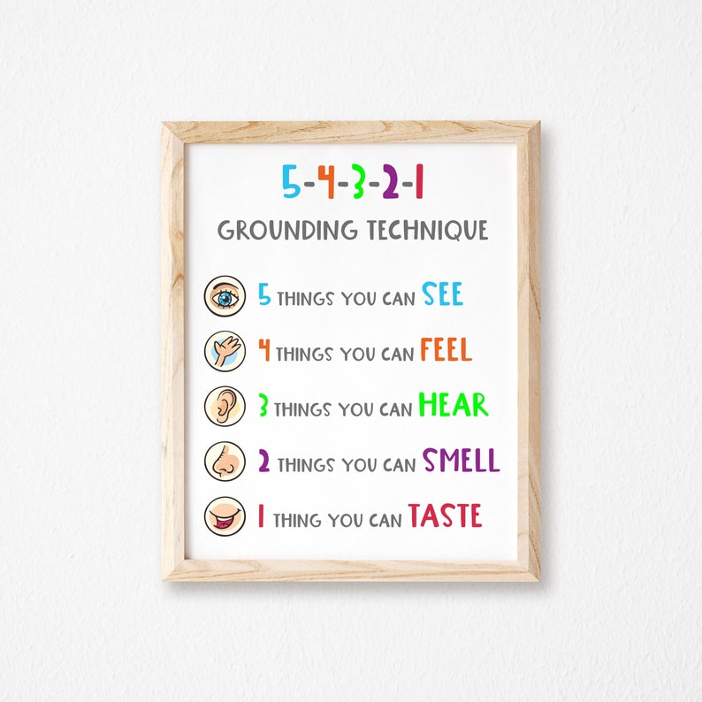 5-4-3-2-1 Grounding Technique Poster-kids Mental Health - Etsy