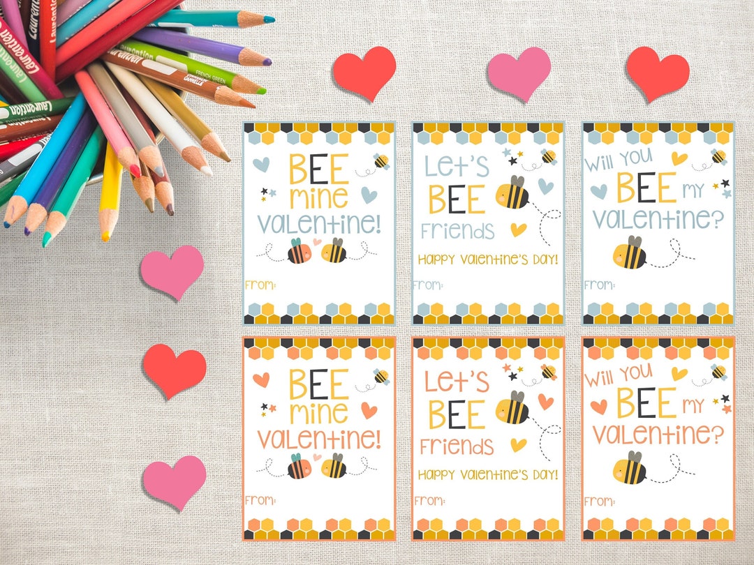 Printable Kids Valentine's Cards-classroom Valentine's Day Cards-bumble ...