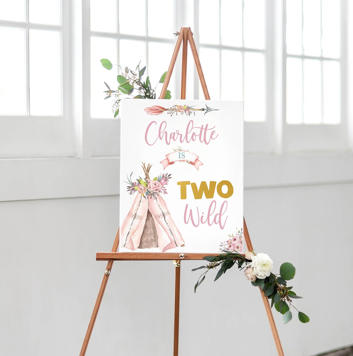 Two Wild Birthday Sign-tribal Two Wild Birthday-pink Gold Two | Etsy