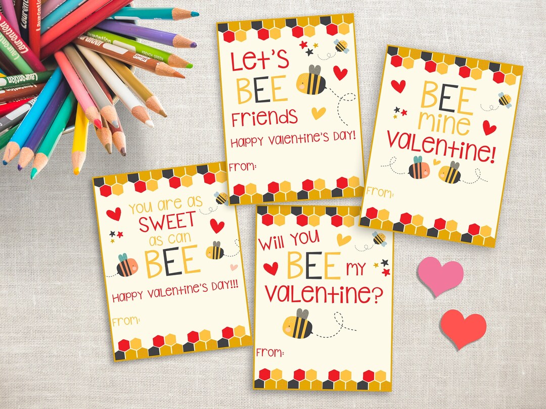 Printable Kids Valentine's Cards-classroom Valentine's Day Cards-bumble ...